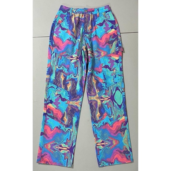 Pants & Jumpsuits | Blue Marble Swirl Trippy Utility Cargo Straightleg ...